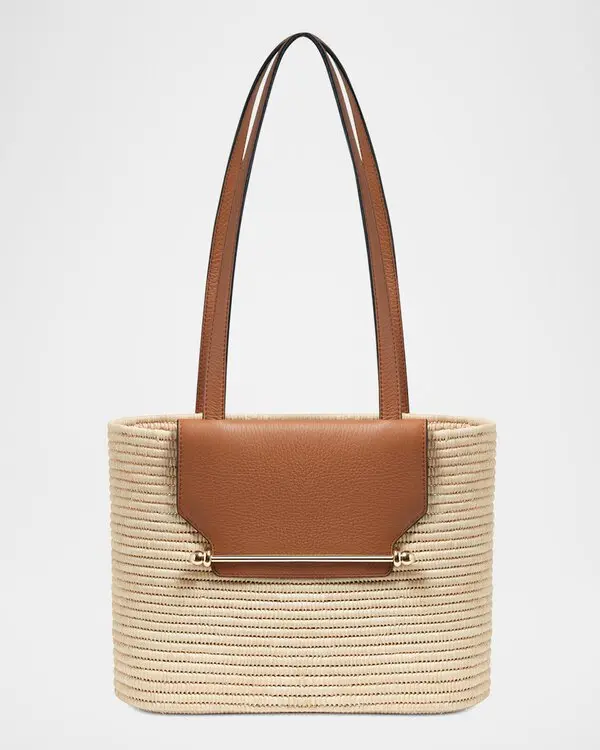 Strathberry Basket Raffia And Leather Shoulder Bag - Tan
