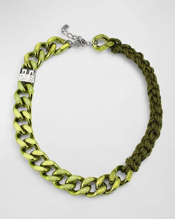 Givenchy Enamel And Macrame Chain Necklace - Lime