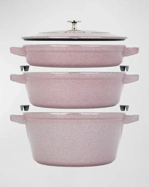 Staub Cast Iron Stackable 4-Piece Space-Saving Cookware Set - Lilac ...