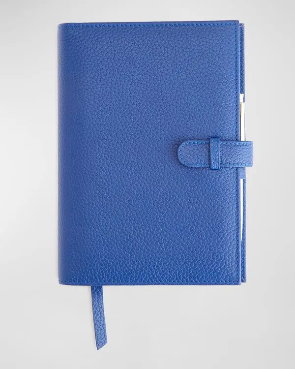 ROYCE NEW YORK Monogrammed Leather Executive Journal With Rollerball Pen - Cobalt Blue