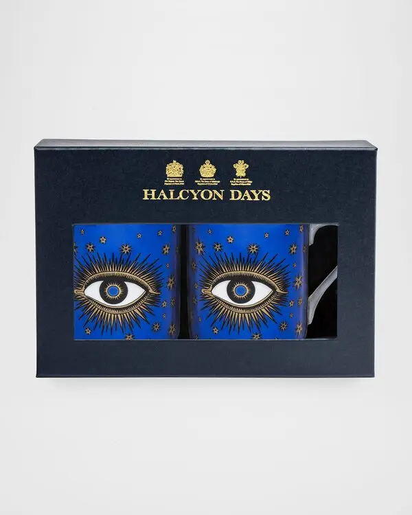 Halcyon Days Evil Eye Mugs, Set Of 2 - Cobalt Blue
