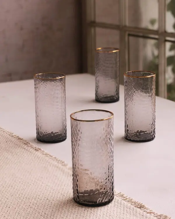 BEATRIZ BALL Glass Croc Highball With Gold Rim, Set Of 4