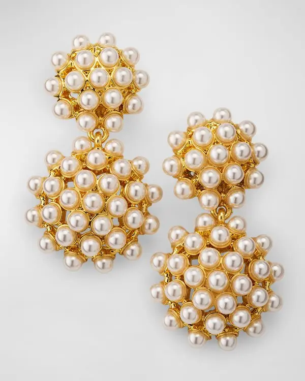 KENNETH JAY LANE Pearly Cluster Drop Earrings - Gold