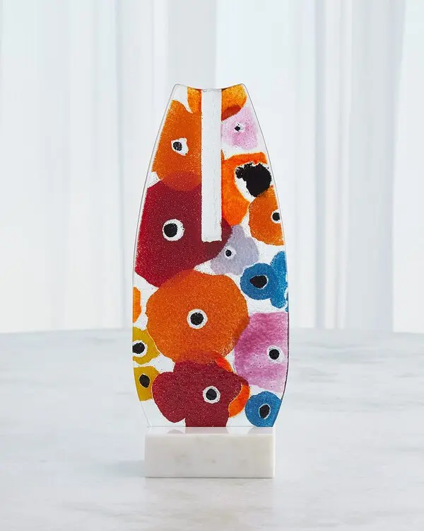GLOBAL VIEWS Fused Floral Flat Vase 15 - Multi