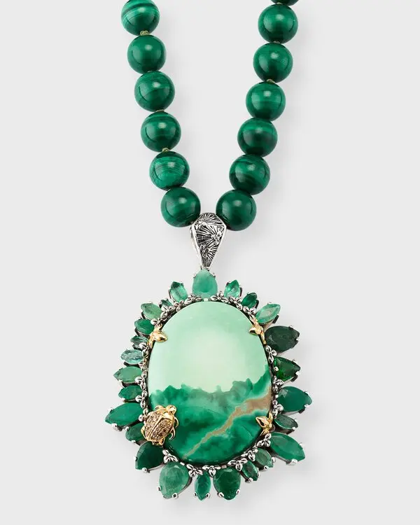 Stephen Dweck Chrysoprase, Emerald, And Malachite Pendant Necklace