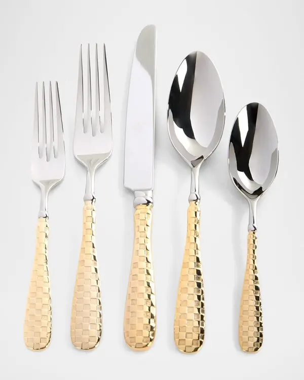 MACKENZIE-CHILDS 5-piece Check Gold-plate Place Setting - One-color