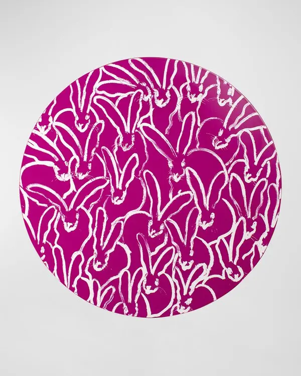 HUNT SLONEM Rabbit Run 15" Round Lacquer Placemat, Fuchsia - Fuschia