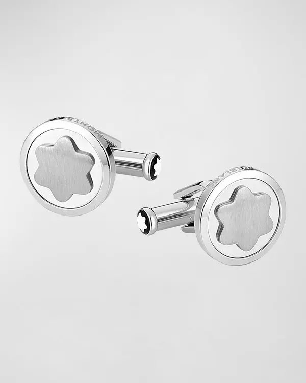 MONTBLANC Snowcap-emblem Round Cuff Links, Silvertone - Silversilver