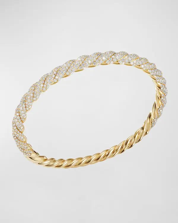 David Yurman 7mm Stax 18k Gold Twist Bracelet - Diamond