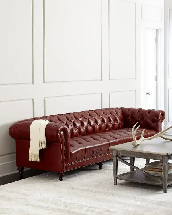 MASSOUD Davidson 119" Tufted Seat Chesterfield Sofa