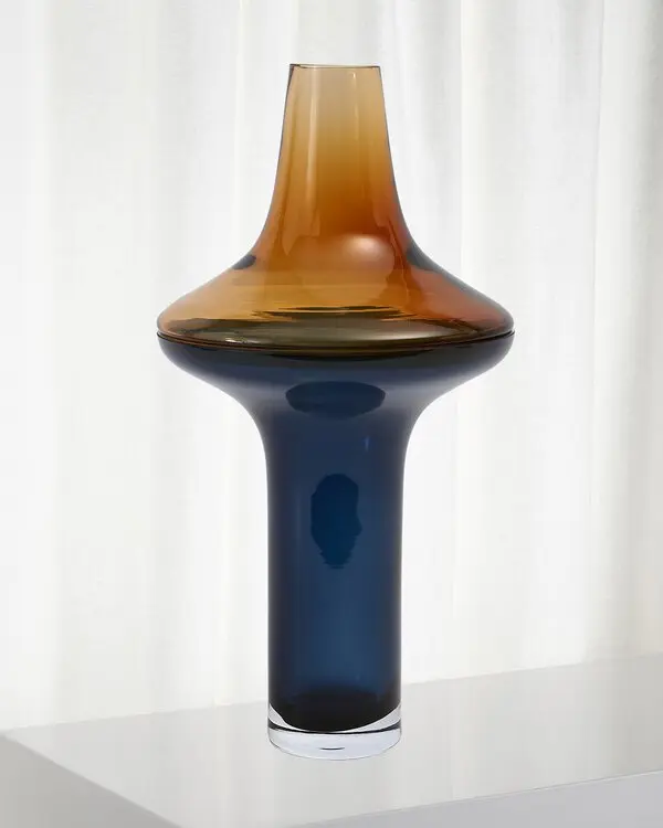 GLOBAL VIEWS Large Tall Amber Over Cobalt Vase