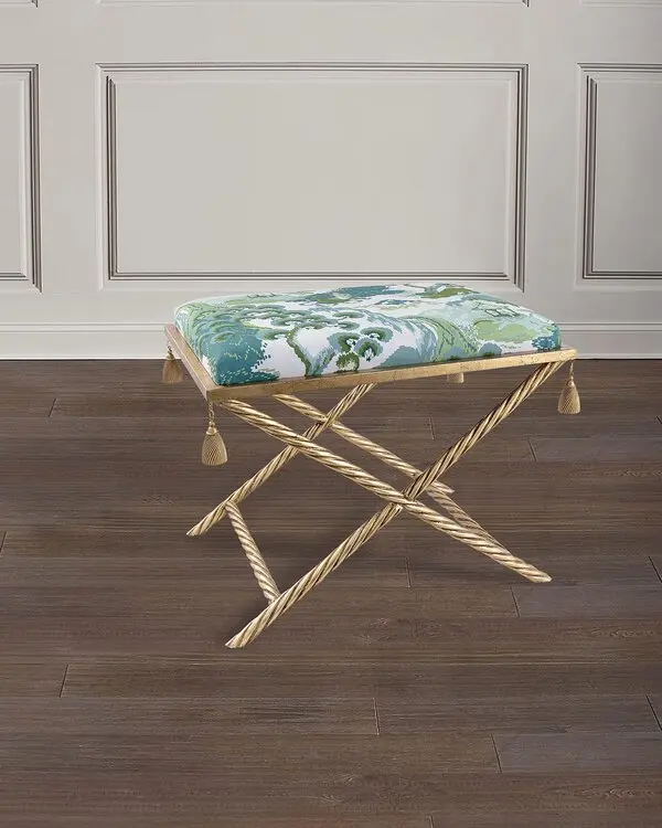 PORT 68 Delfern Tasseled Gold Leaf Bench - Celadon Multi