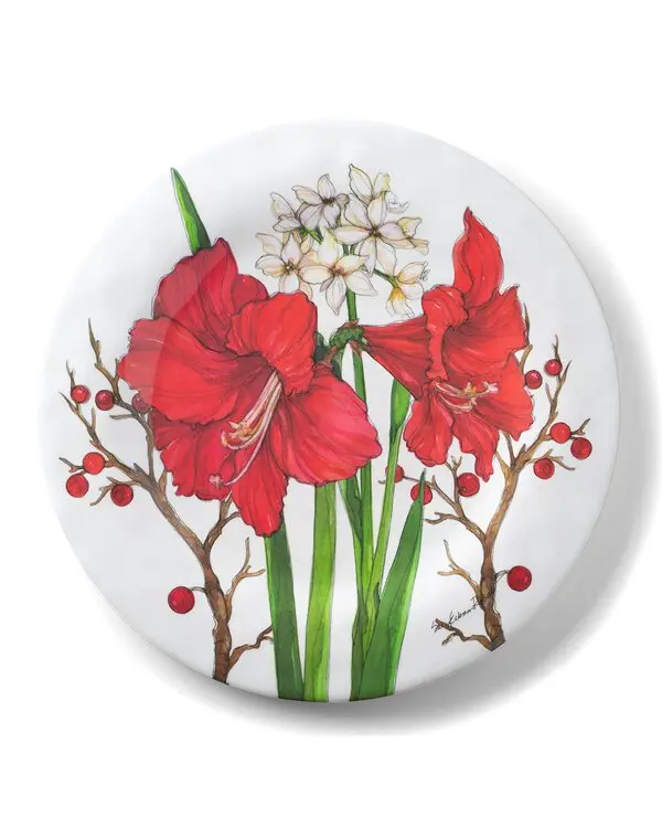 BAMBOO TABLE Amaryllis Dinner Plates, Set Of 4 - Red & White
