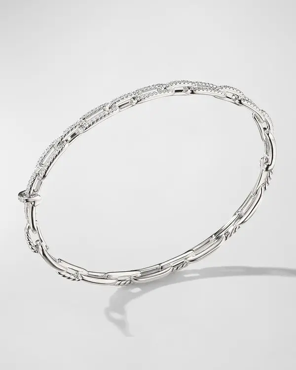 David Yurman 18k White Gold Stax Chain Link Bracelet With Diamonds - Diamond