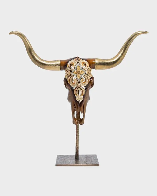 JAY STRONGWATER Cow Skull Objet With Stand - Multi