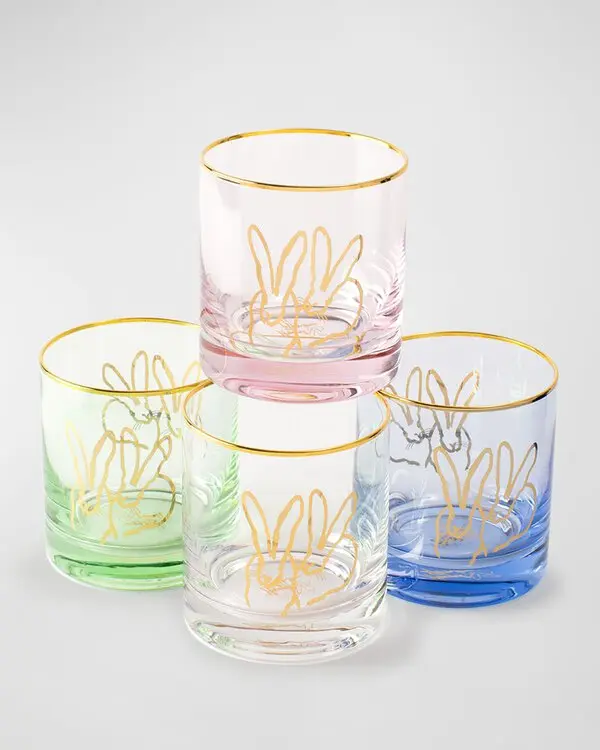 HUNT SLONEM Double Bunny Old Fashioned Glasses, Set Of 4 - Multi