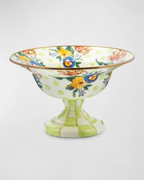 MACKENZIE-CHILDS Wildflowers Enamel Large Compote Green