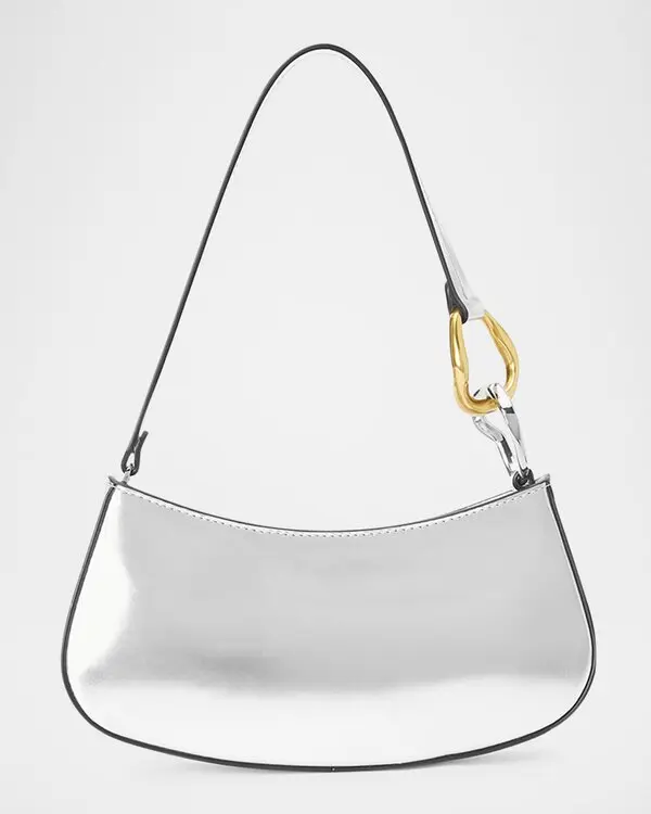 Staud Ollie Crackled Metallic Shoulder Bag - Chrome