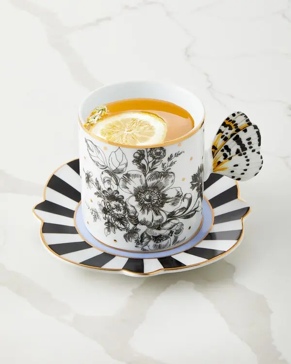 MACKENZIE-CHILDS Butterfly Toile Mug Saucer Set
