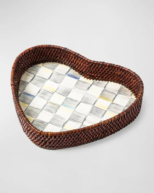 MACKENZIE-CHILDS Sterling Check Rattan Heart Tray