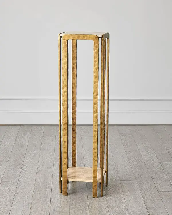 GLOBAL VIEWS Kraft Iron & Travertine Pedestal