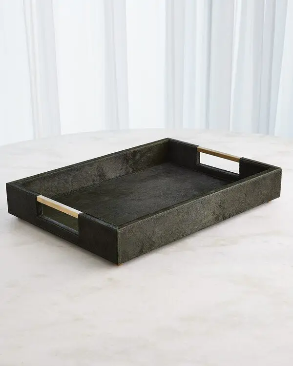 GLOBAL VIEWS Posh Hair Hide Tray, 22" X 16