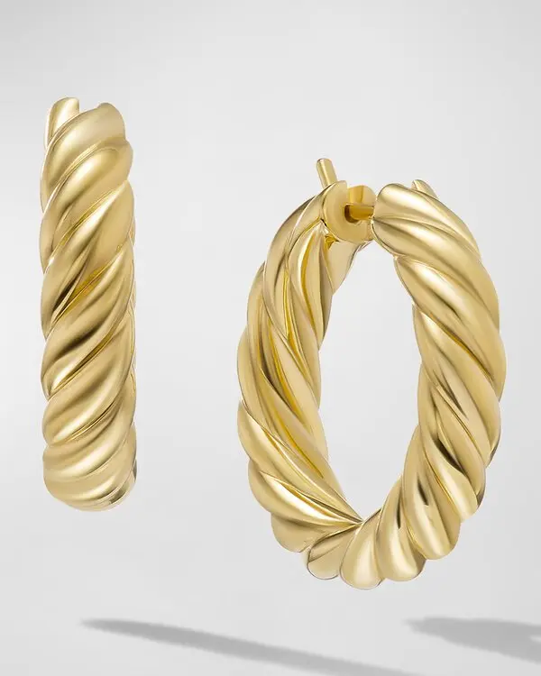 David Yurman 18k Sculpted Cable Hoop Earrings - Gold