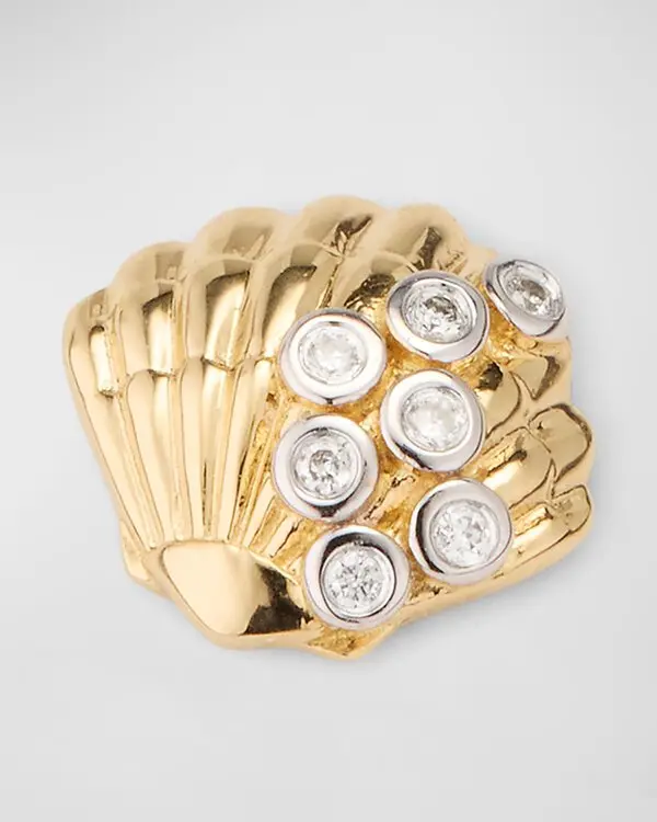 SYDNEY EVAN 14k Diamond Clam Shell Stud Earring - Yellow Gold