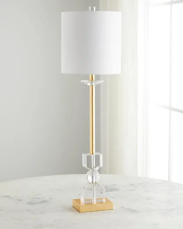 OLD WORLD DESIGN Kingston Crystal Buffet Lamp With White Linen Shade
