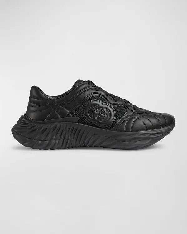 Gucci Ripple Mesh And Leather Sneakers - Black