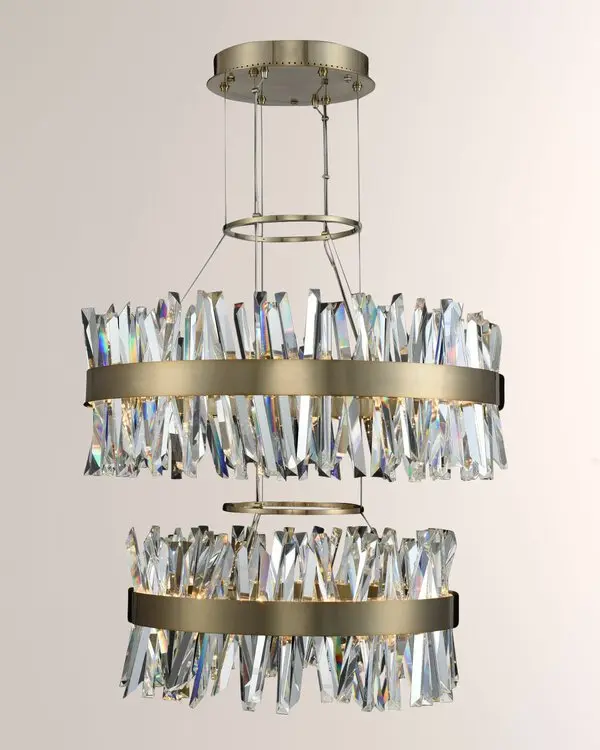 ALLEGRI CRYSTAL BY KALCO LIGHTING Glacier 25 + 32" 2 Tier Led Round Chandelier - Brushed Champagne Gold