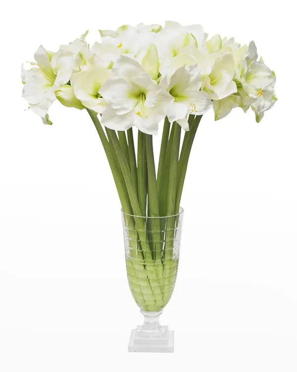 WINWARD HOME Faux Amaryllis Floral Arrangement In Square Cut Vase