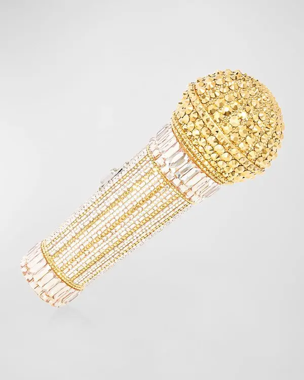 Judith Leiber Diva Microphone Crystal Clutch - Silver Aurum