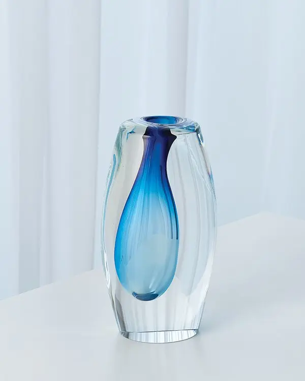GLOBAL VIEWS Off Set Vase Light Blue Small