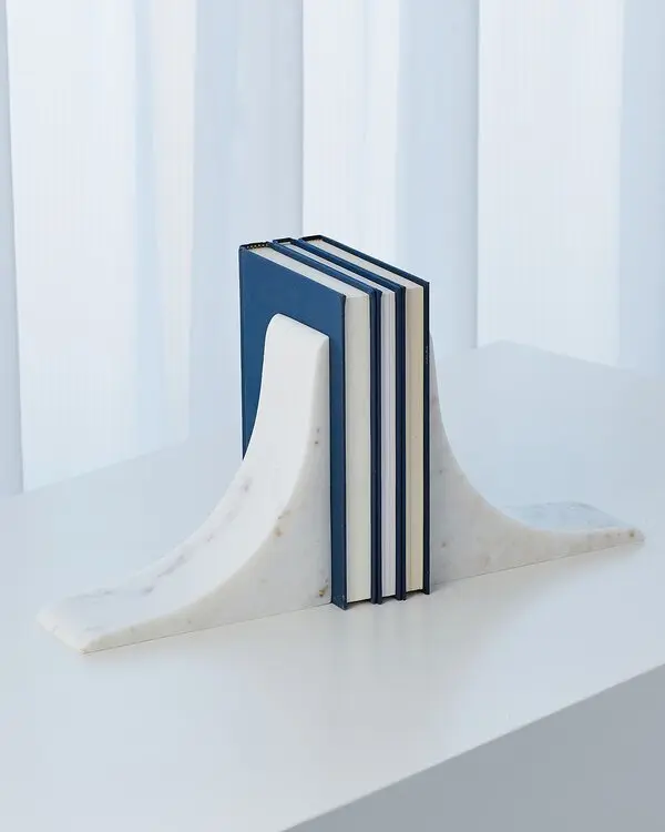 GLOBAL VIEWS Sleek Marble Bookends White