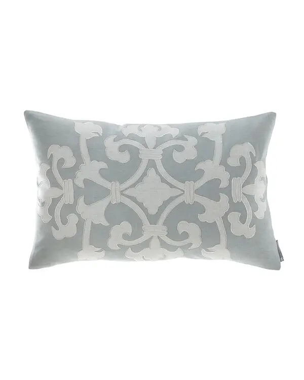 LILI ALESSANDRA Angie Small Rectangle Pillow Spa Linen / White Linen Appliqué 14 X 22