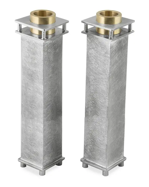 JOY STEMBER METAL ARTS STUDIO Tall Square Candle Holders, Set Of 2 - Sanded