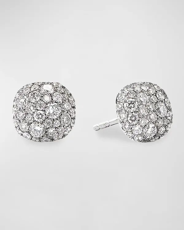 David Yurman 18k White Gold Cushion Stud Earrings - Diamond