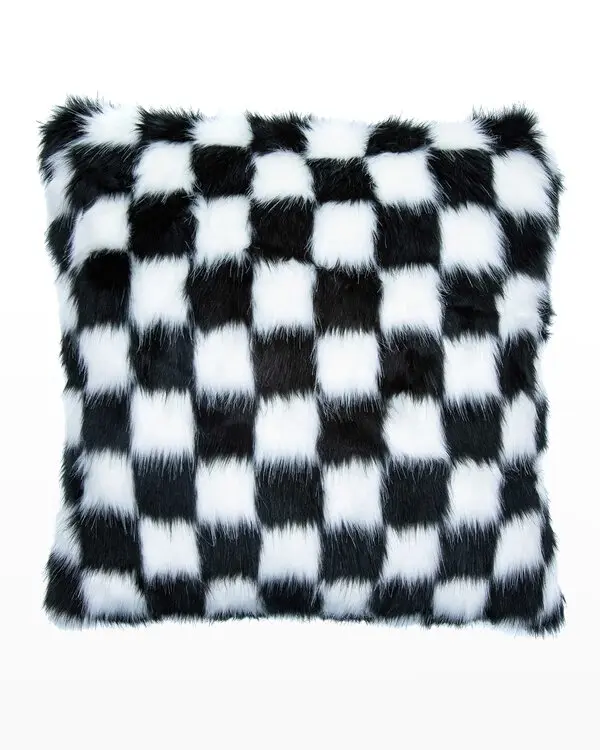 MACKENZIE-CHILDS Fab Faux Fur Check Pillow 20