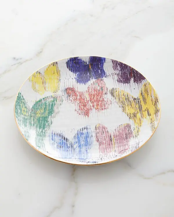 HUNT SLONEM Butterfly Salad Plate With Gold Rim