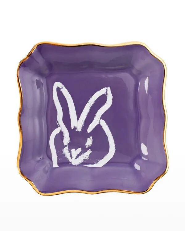 HUNT SLONEM Portrait Plate With Gold Rim - Purple