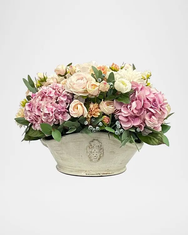WINWARD HOME Hydrangea Dahlia Rose Faux Floral Arrangement In Basket