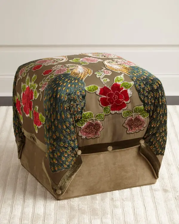 HAUTE HOUSE Peacock Cube Ottoman