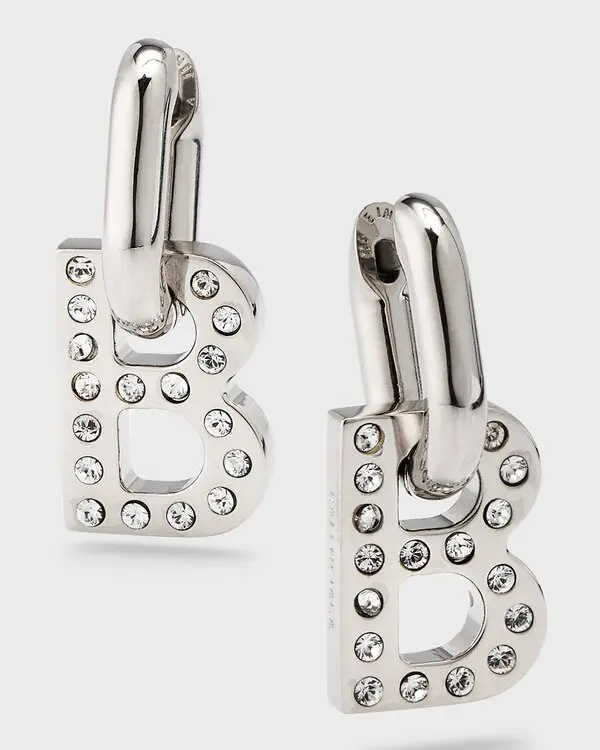 Balenciaga B Chain Xs Earrings - 1404 Shiny Silver/crystal
