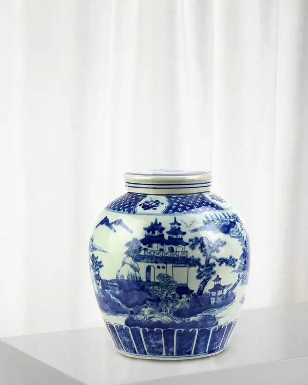 WINWARD HOME Ceramic Toile De Jouy Jar