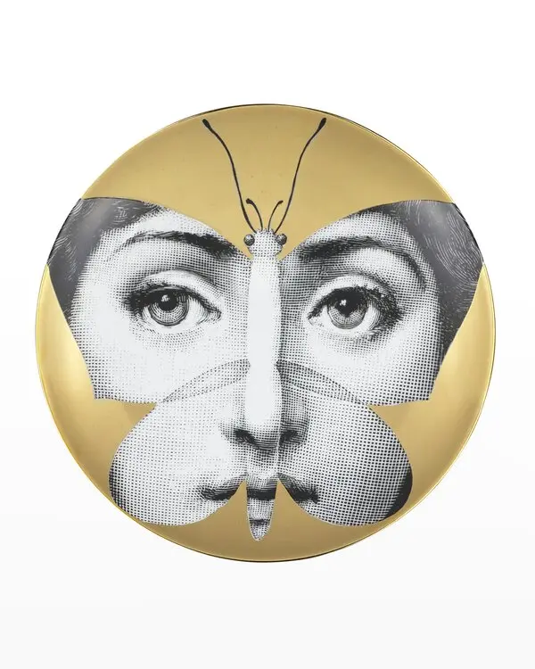 FORNASETTI Tema E Variazioni N. 96 Butterfly Face Gold Wall Plate - Blackwhitegold