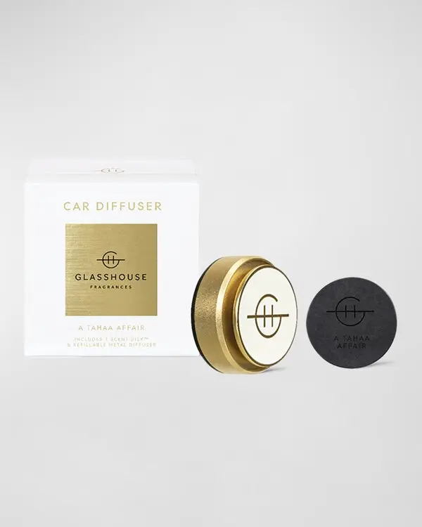 GLASSHOUSE FRAGRANCES Golden Car Diffuser With A Tahaa Affair Replacement Scent Disk