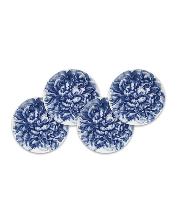 CASKATA Peony Blue Canapes Plates, Set Of 4