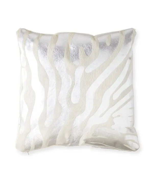 MASSOUD Metallic Hair Hide Zebra Pillow, 19"sq