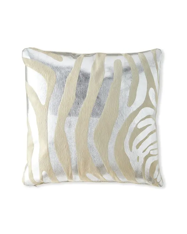 MASSOUD Metallic Hair Hide Zebra Pillow, 22"sq